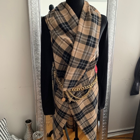 Jackets & Coats | Trendy Sleeveless Grid Print Coffee Colored Coat ...